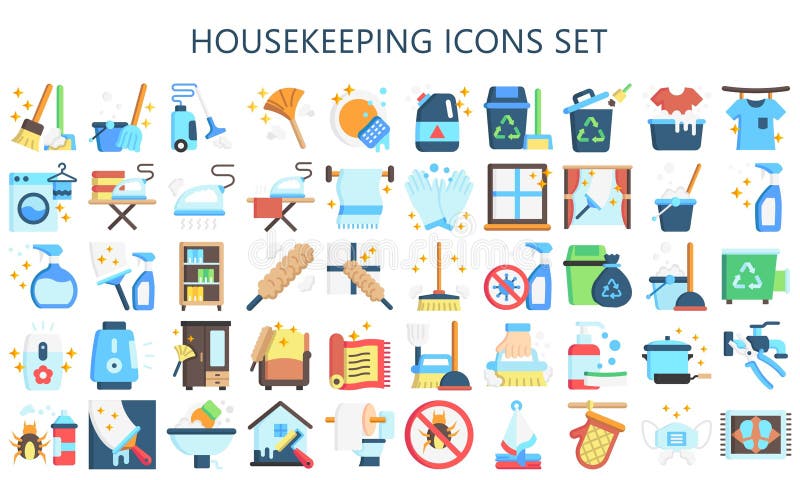 Housekeeping Multi Color Icons Pack Stock Vector - Illustration of ...