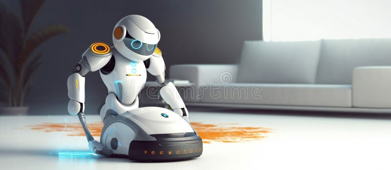 Housekeeping Robot Maid Operating a Vacuum Stock Illustration ...