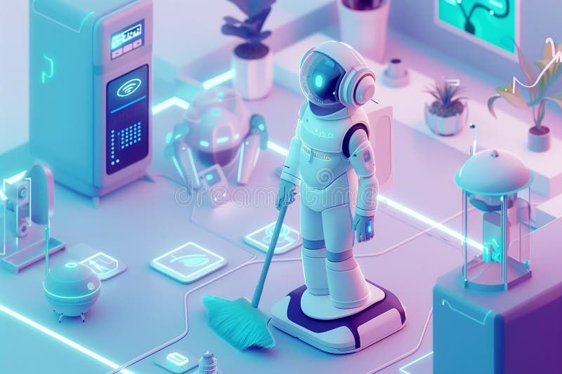 Housekeeping Robot Maid Working in Smart Futuristic Modern Home ...