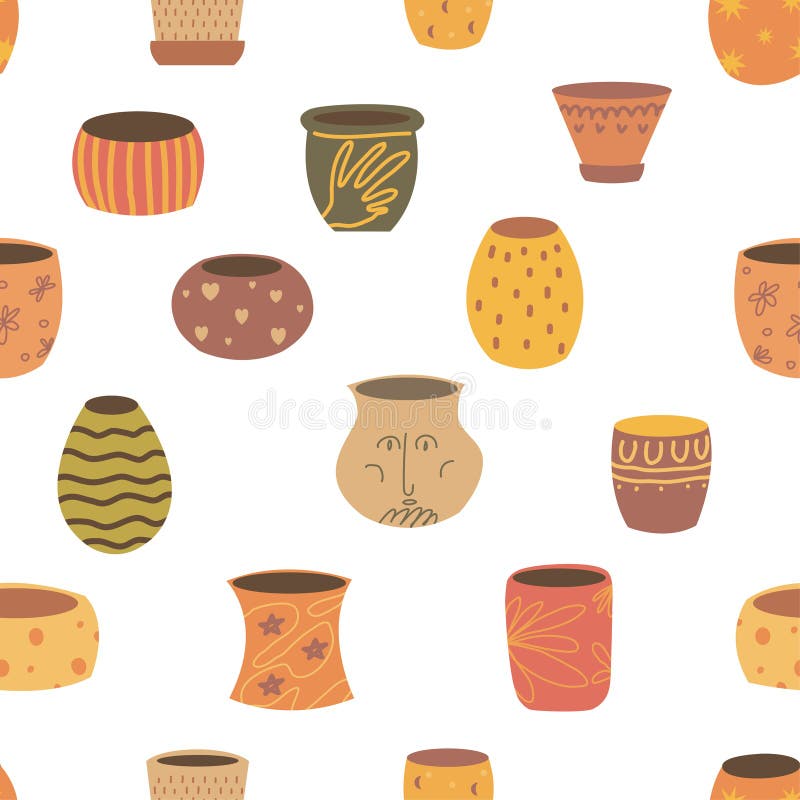 Houseplant Pots Seamless Pattern with Different Shaped Empty Vases ...