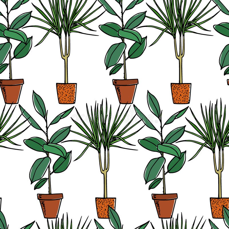 Houseplants Seamless Pattern Stock Vector - Illustration of lush ...