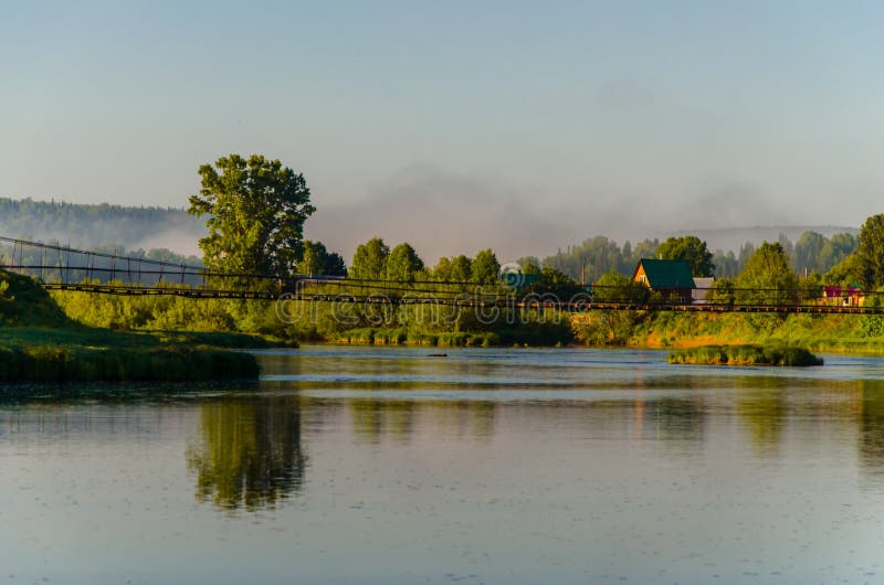 Houses on the Beach. Rural River in the Early Morning Stock Image ...