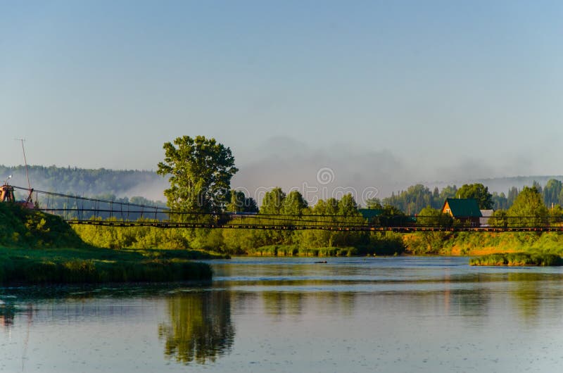 Houses on the Beach. Rural River in the Early Morning Stock Photo ...