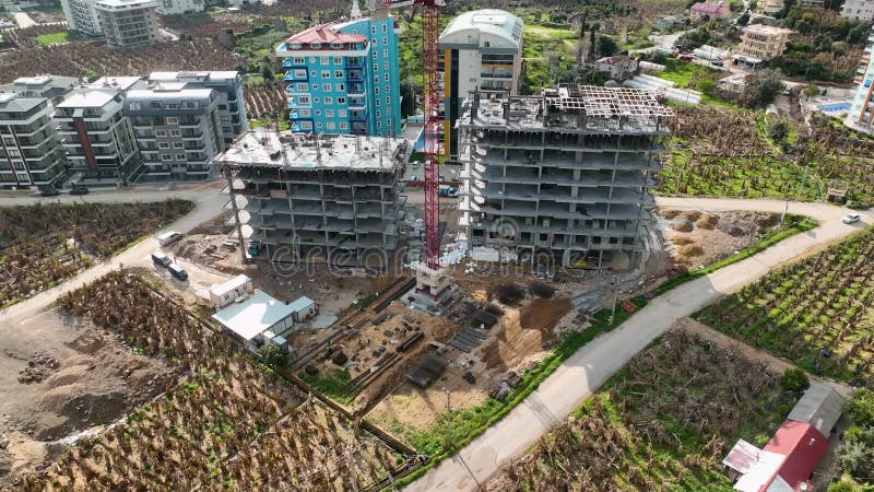 Houses Construction Process. Construction of a Residential Complex ...