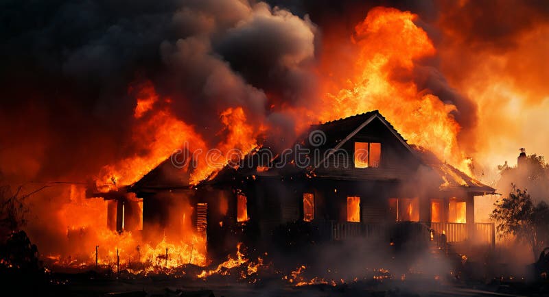 Houses on Fire: Dramatic Burning Scene Stock Illustration ...