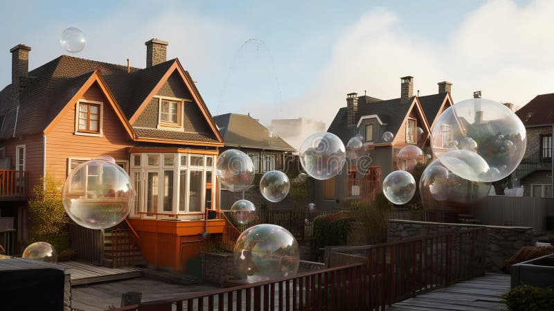 Houses with Floating Bubbles. Housing Bubble Concept Stock Illustration ...