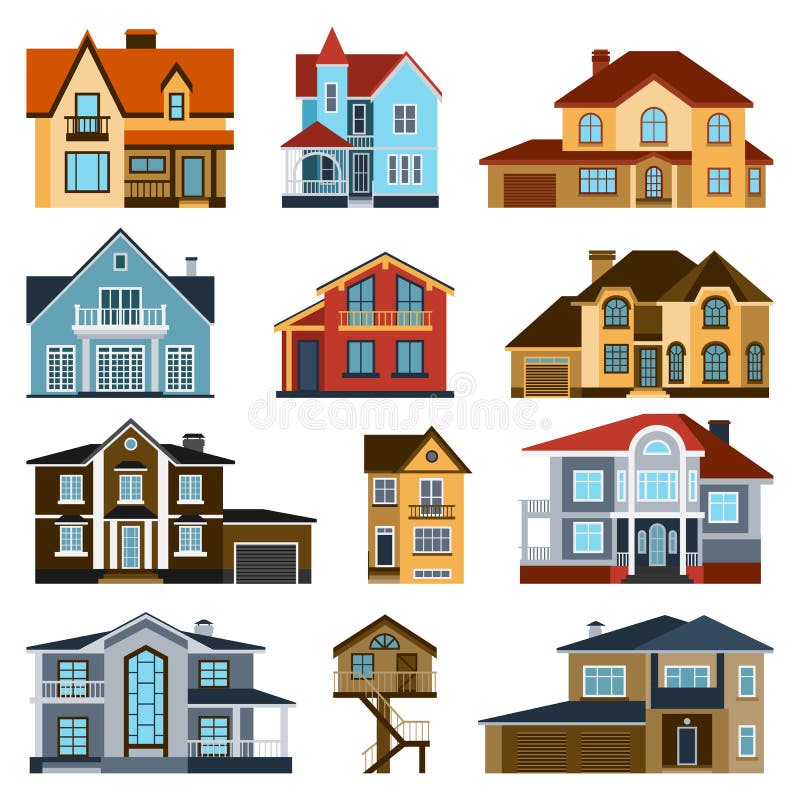 Houses Front View Vector Illustration Building Architecture Home ...