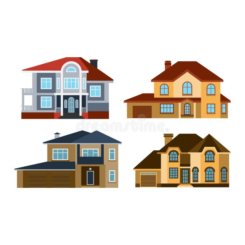 Houses Front View Vector Illustration Building Architecture Home ...