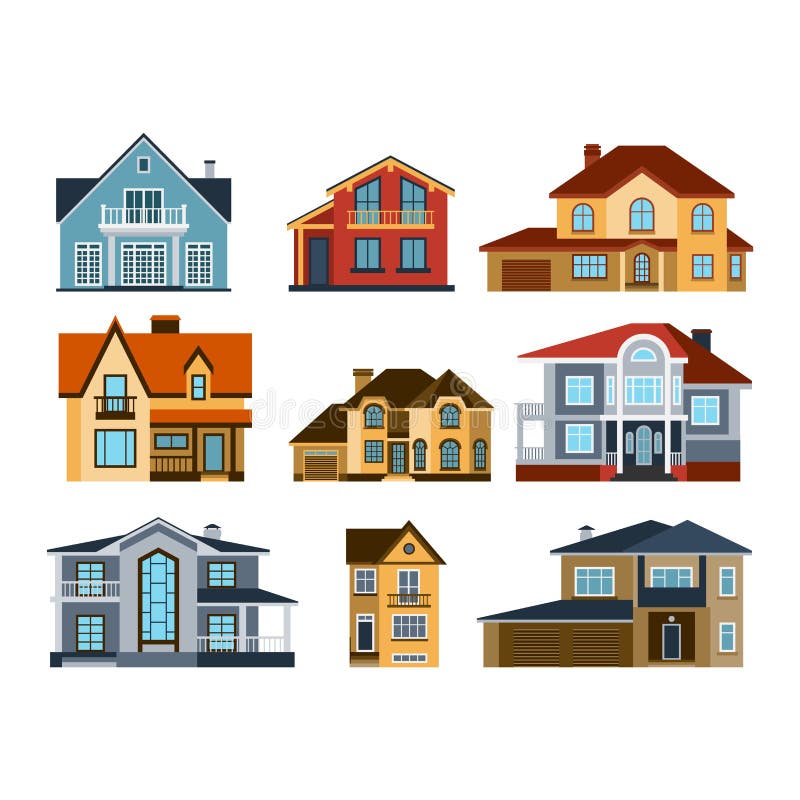 Houses Front View Vector Illustration Stock Vector - Illustration of ...