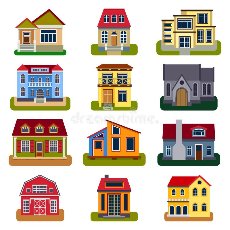 Houses Front View Vector Illustration Stock Vector - Illustration of ...