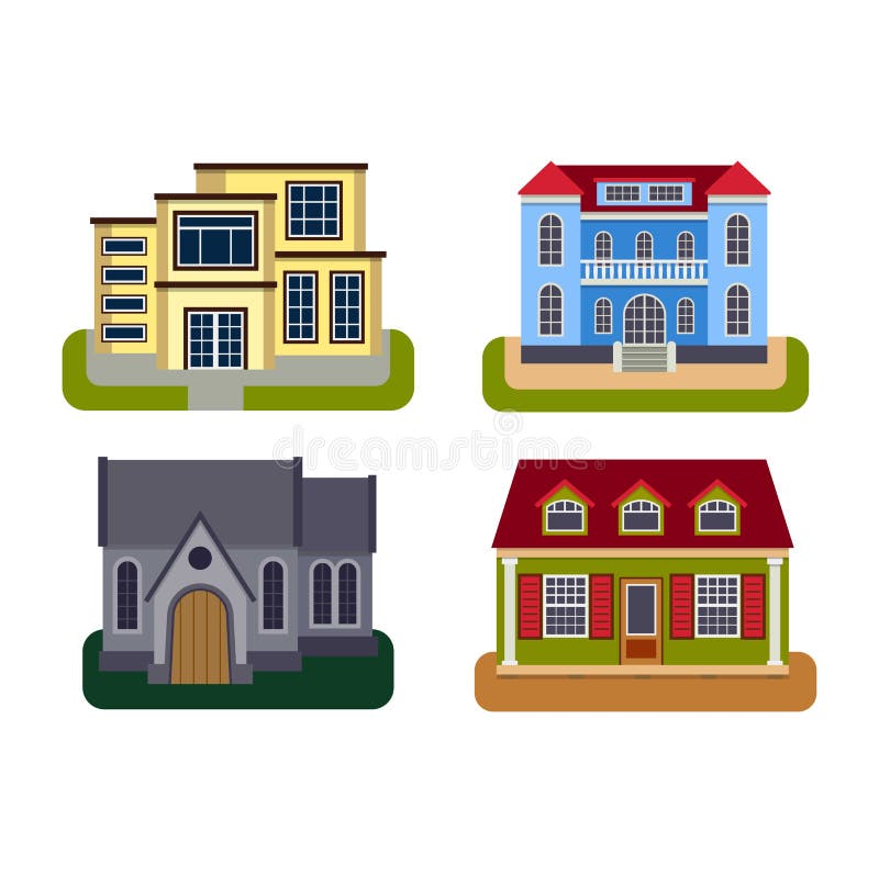 Houses Front View Vector Illustration Stock Vector - Illustration of ...