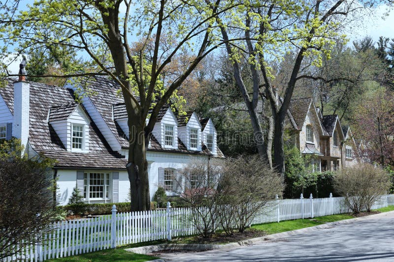 Houses with Gables in Springtime Stock Image - Image of fence, affluent ...