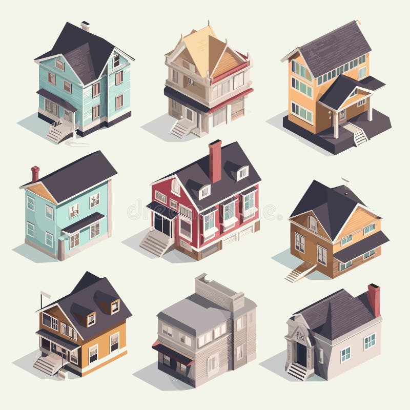 Houses Isometric Set Vector Illustration Isolated Stock Vector ... Houses Isometric Set Vector Illustration Isolated Stock Vector ...