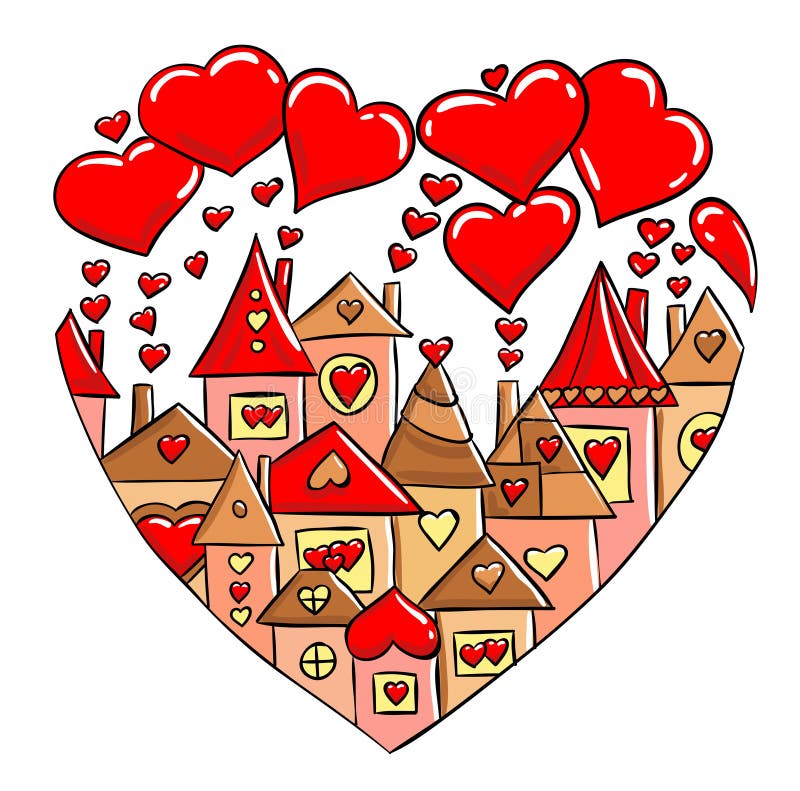Houses of Love on White Background Stock Vector - Illustration of 14th ...