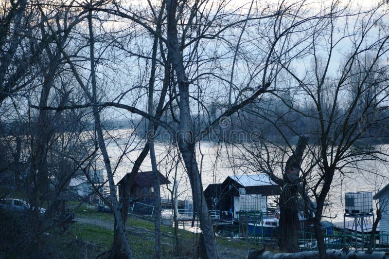 Houses on a Raft by the River Stock Image - Image of morning, park ...