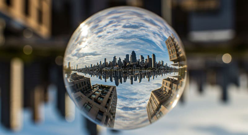 Houses Reflected in Glass Sphere Stock Illustration - Illustration of ...