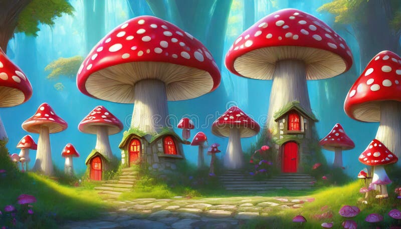 Houses in the Shape of a Toadstool in a Fairytale Forest Stock ...