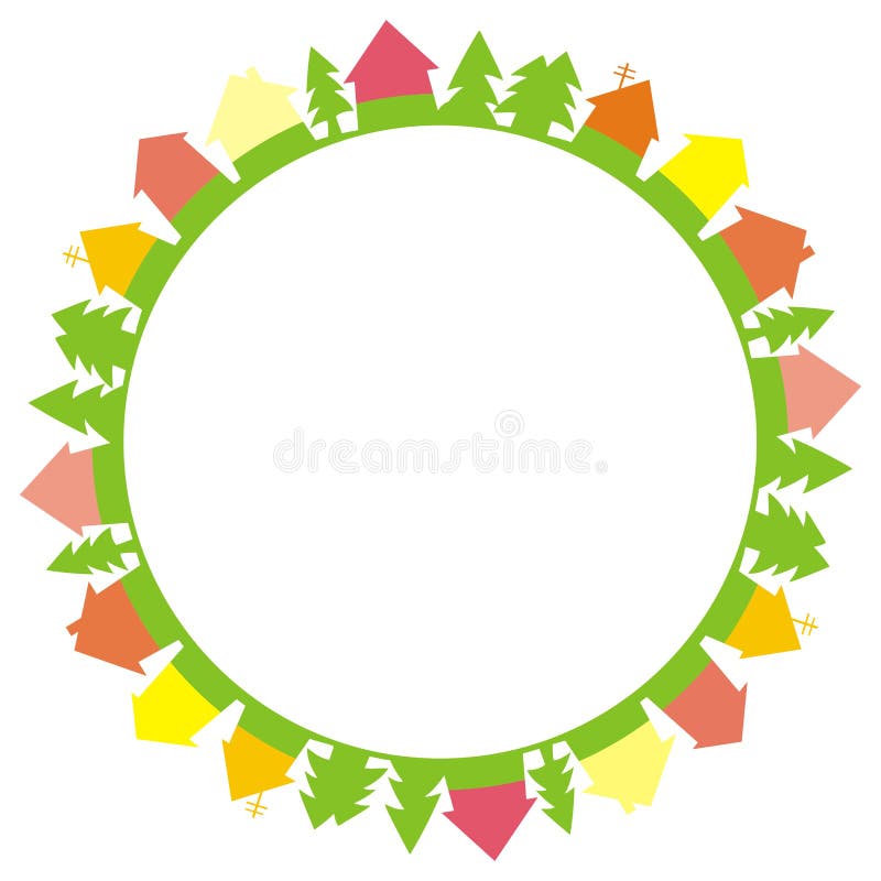 Houses and Trees, Decorative Circle Frame, Eps. Stock Vector ...