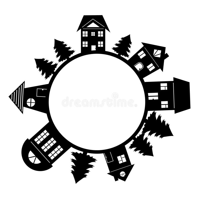 Houses and Urban Landscape, Isolated Vector Illustration Stencil Icon ...
