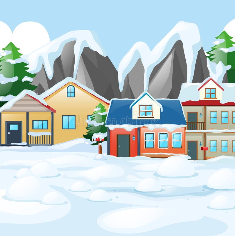 Houses in Village Covered with Snow Stock Vector - Illustration of ...