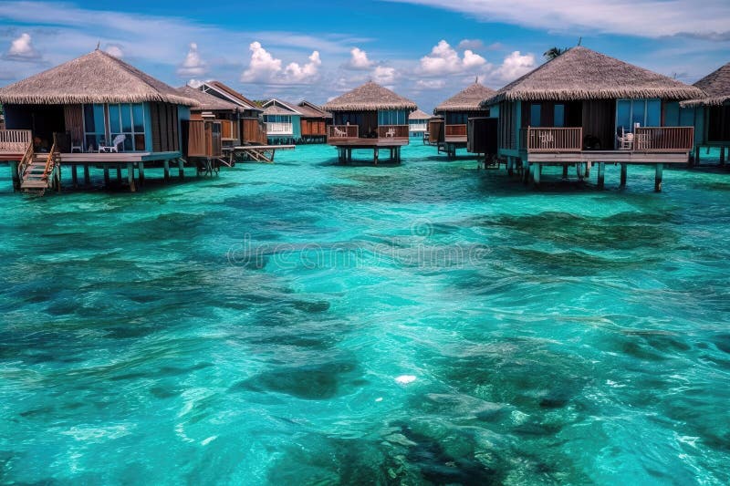 Houses in the Water in the Maldives. Generative AI Stock Illustration ...