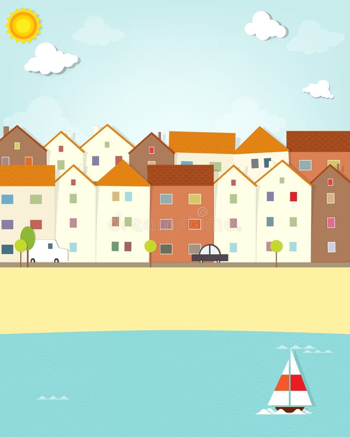 Houses on the waterfront stock vector. Illustration of summer - 51104670