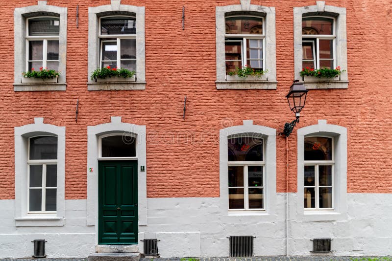 Housewall with Multiple Windows in a Red Brickeall Stock Photo - Image ...