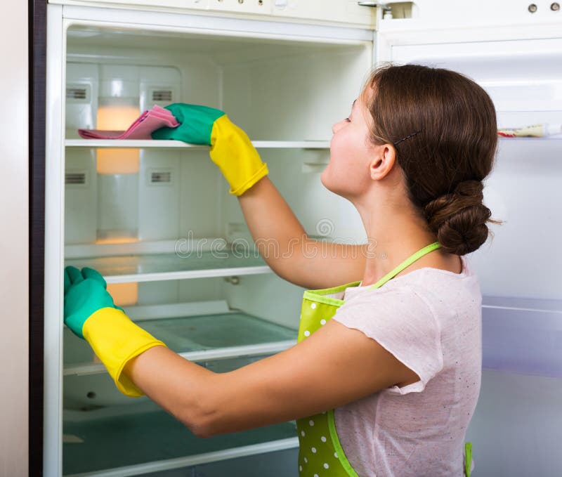 Housewife Cleaning Refrigerator Stock Image - Image of girl, house ...