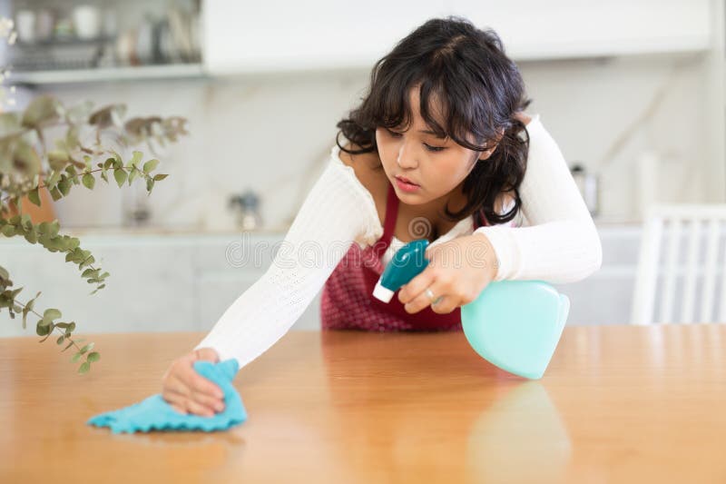Man Cleaning Table with Rag and Cleanser Stock Photo - Image of ...