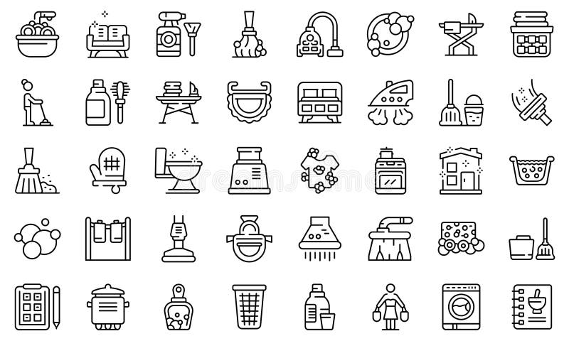 Set of Housewife Icon Homemaker Cleaning Ironing Cook Wash and Shopping ...