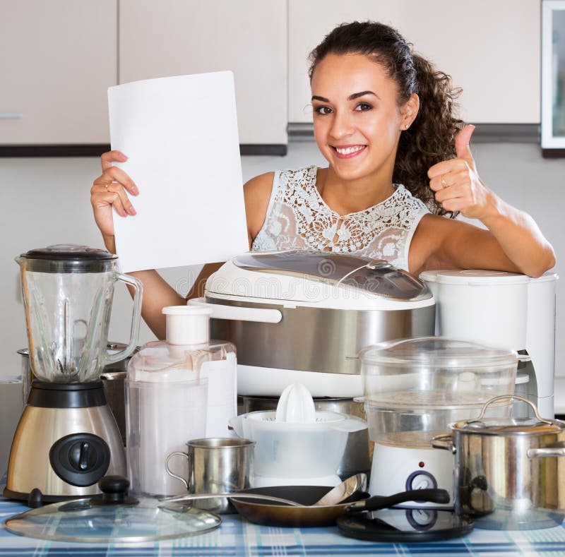 136 Happy Girl Posing Appliances Kitchen Stock Photos - Free & Royalty ...