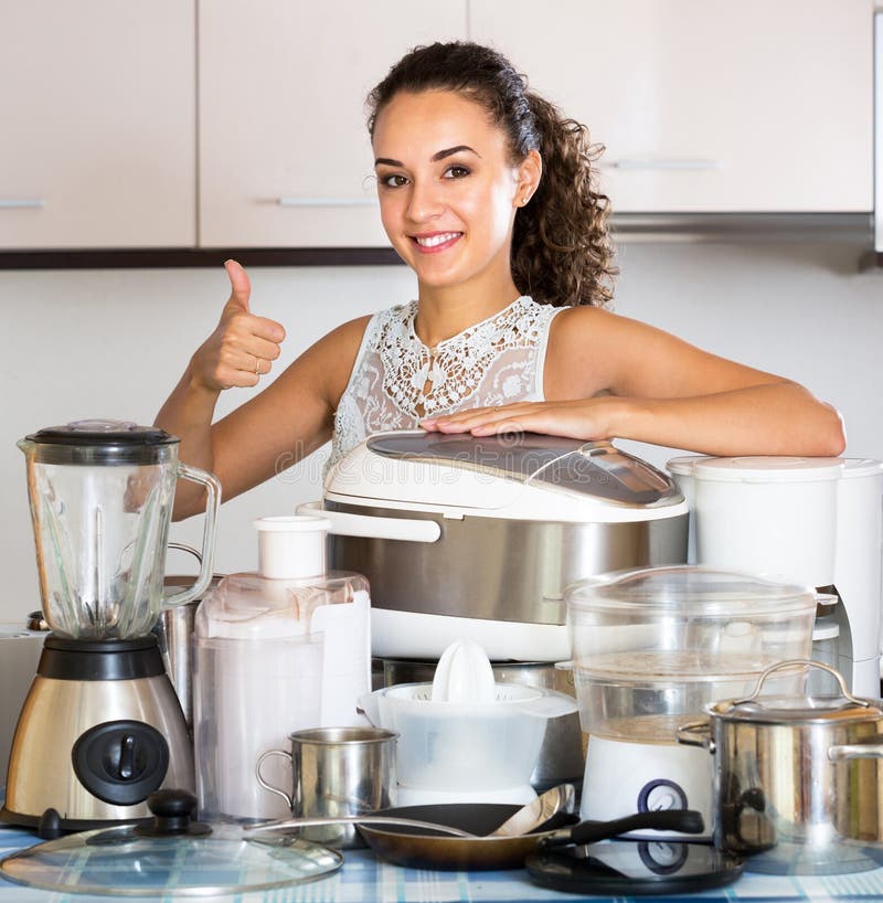 Housewife with Multicooker and Other Appliances Stock Photo - Image of ...