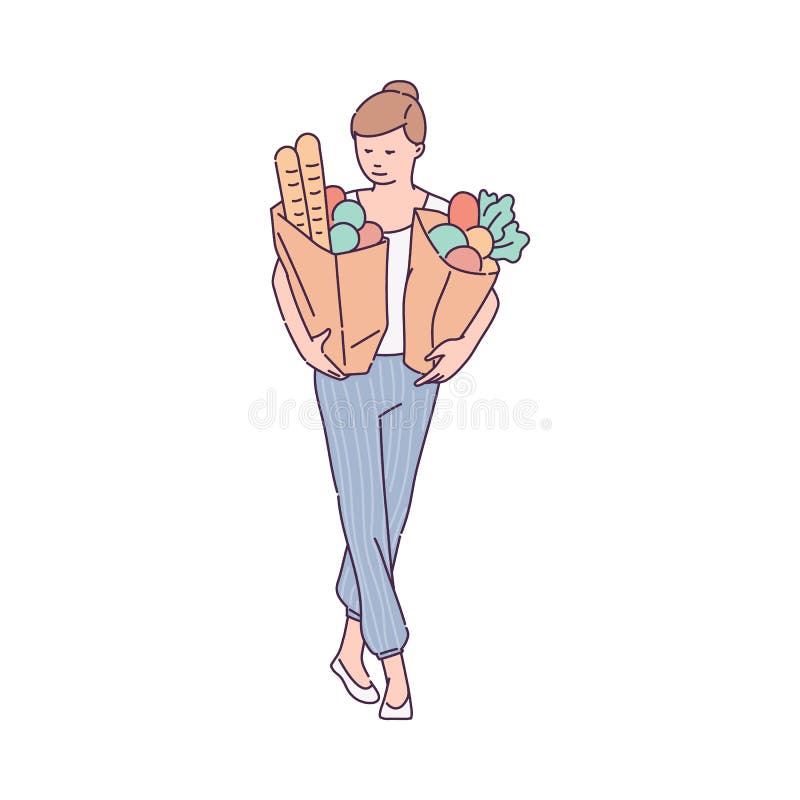 Cartoon Carrying Grocery Bags Stock Illustrations 199 Cartoon