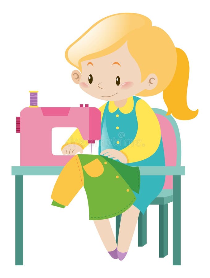 Woman Sewing Clothes With Machine Stock Vector Illustration Of