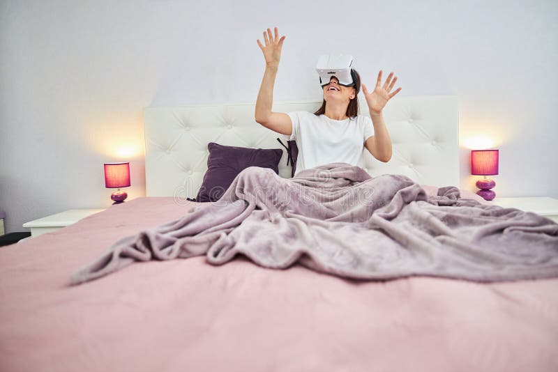 Excited Female Loving Her Virtual Reality Experience Stock Photo ...
