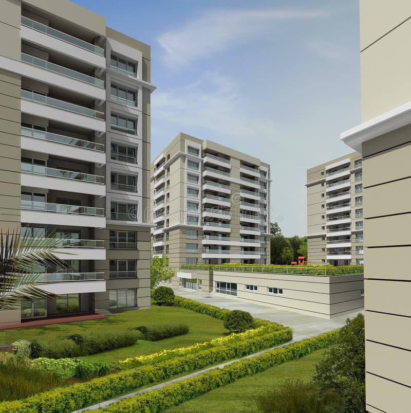 Housing Block Project with Landscape Design Stock Image - Image of ...