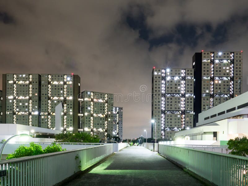 Housing complex in Japan stock photo. Image of night - 123425876