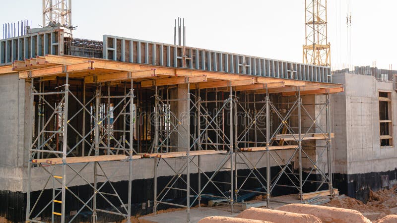 Housing Frame Assembly. Installation of Residential Building Base of a ...