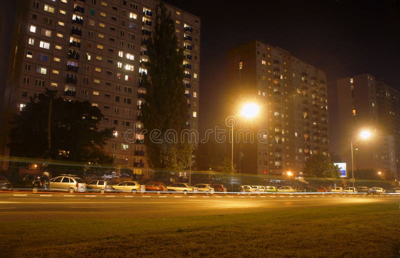 Housing Development with Tower Blocks by Night Stock Image - Image of ...