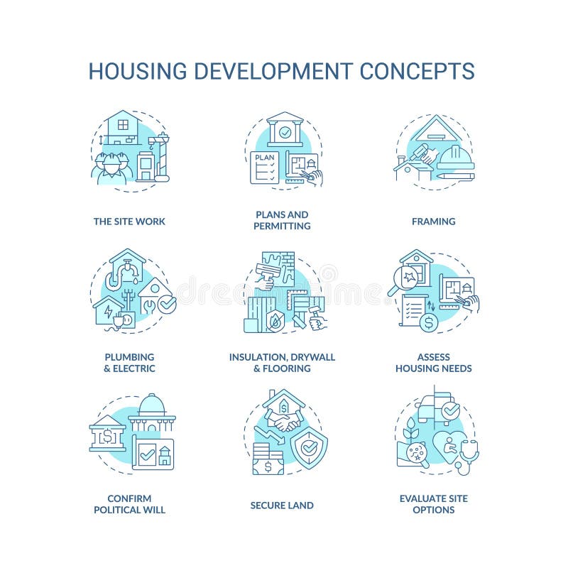 Housing Development Turquoise Concept Icons Set Stock Illustration ...
