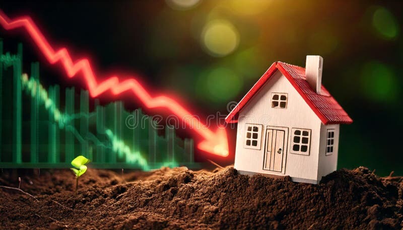 Housing Market Crash Concept with Red Arrow Decline Behind Tiny Home ...