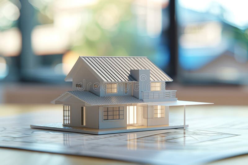 Housing Project Drawings and Architectural House Model on an Office ...