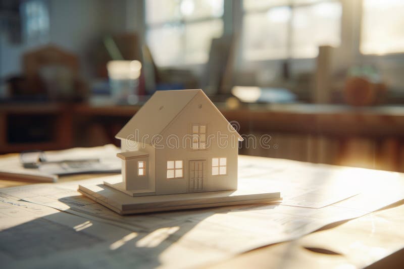 Housing Project Drawings and Architectural House Model on an Office ...