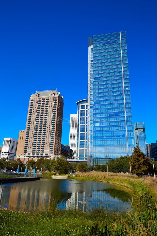 Houston Discovery Green Park in Downtown Stock Photo - Image of lagoon ...