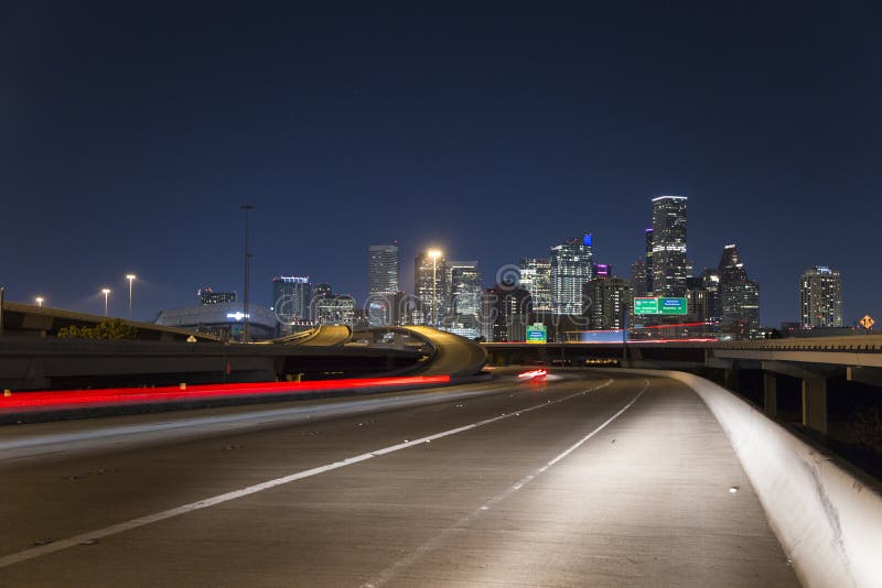 Houston Downtown Freeway Night Speed, Buffalo Bayou Park Stock Photo ...