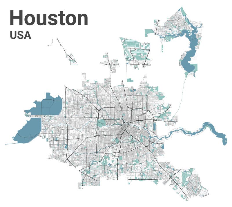 Houston Map, Administrative Area Stock Vector - Illustration of rivers ...
