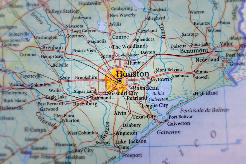 Houston marked on the map stock photo. Image of push - 258313320