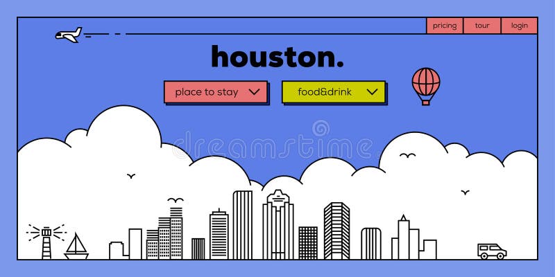 Houston Modern Web Banner Design Mit Vektor-linearen Skylinen Stock ...