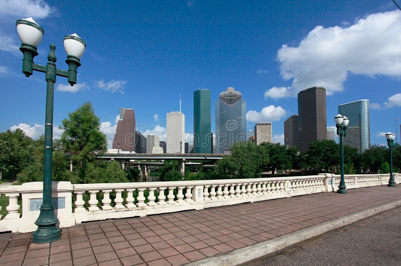 Houston Skyline As Seen from Sabine Street Bridge Stock Photo - Image ...