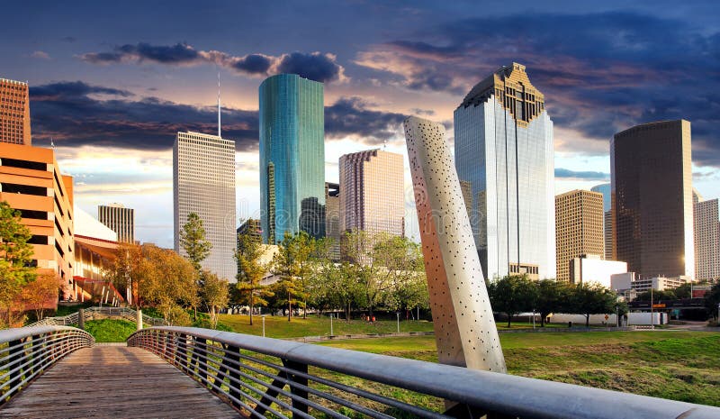 Houston Skyline at Day with Bridge, USA - Texas Editorial Photography ...
